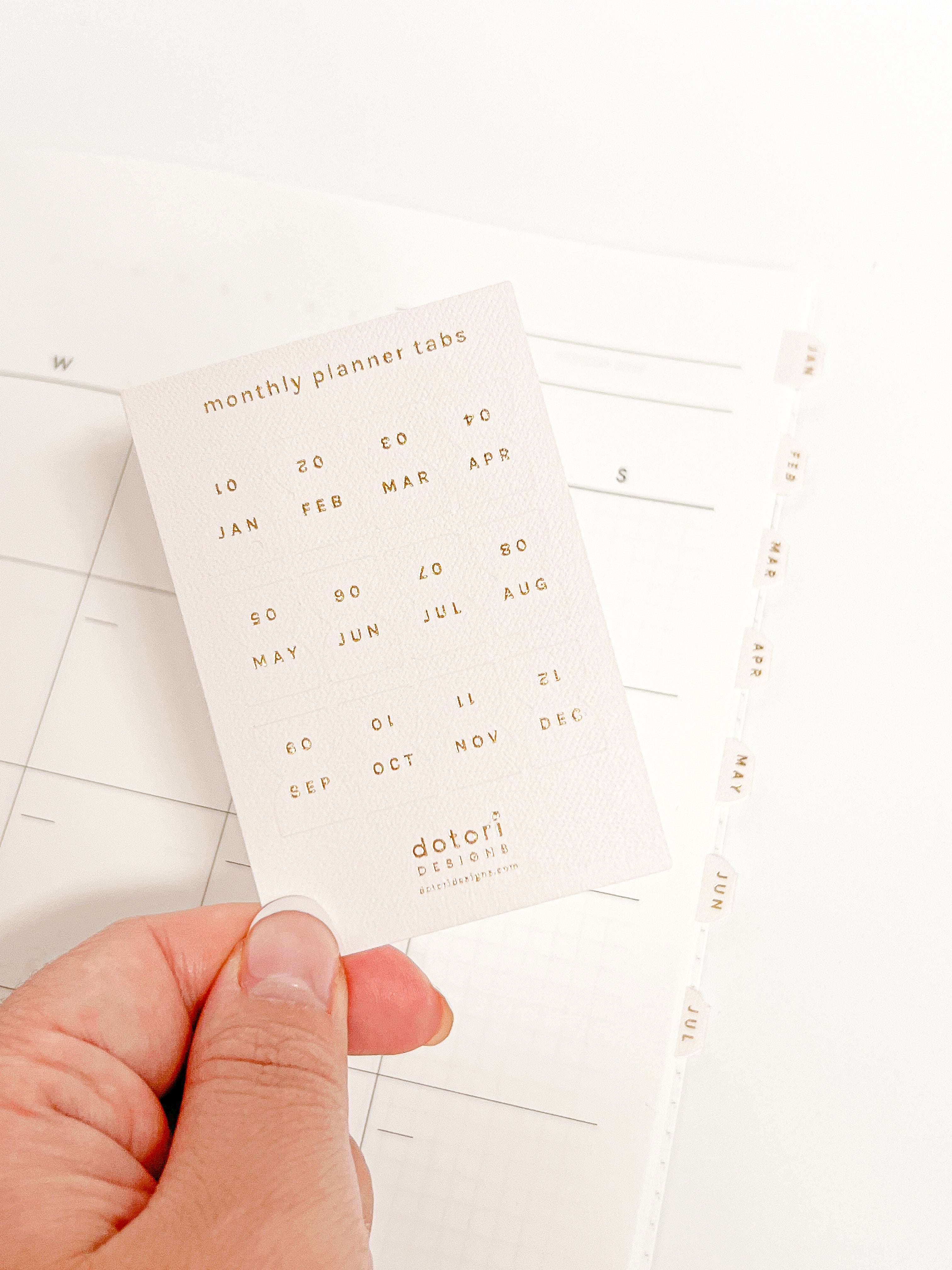Textured Planner Monthly Tabs with Gold Foil Lettering – dotori designs
