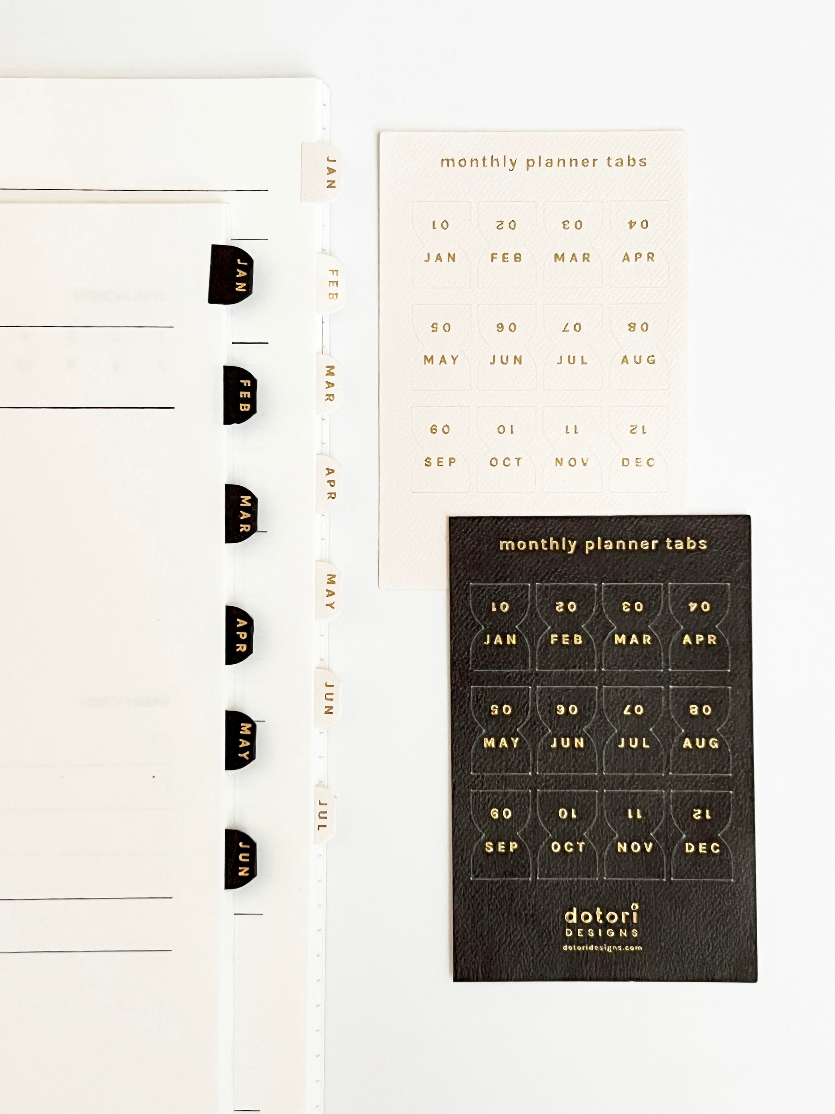 Textured Planner Monthly Tabs with Gold Foil Lettering – dotori designs
