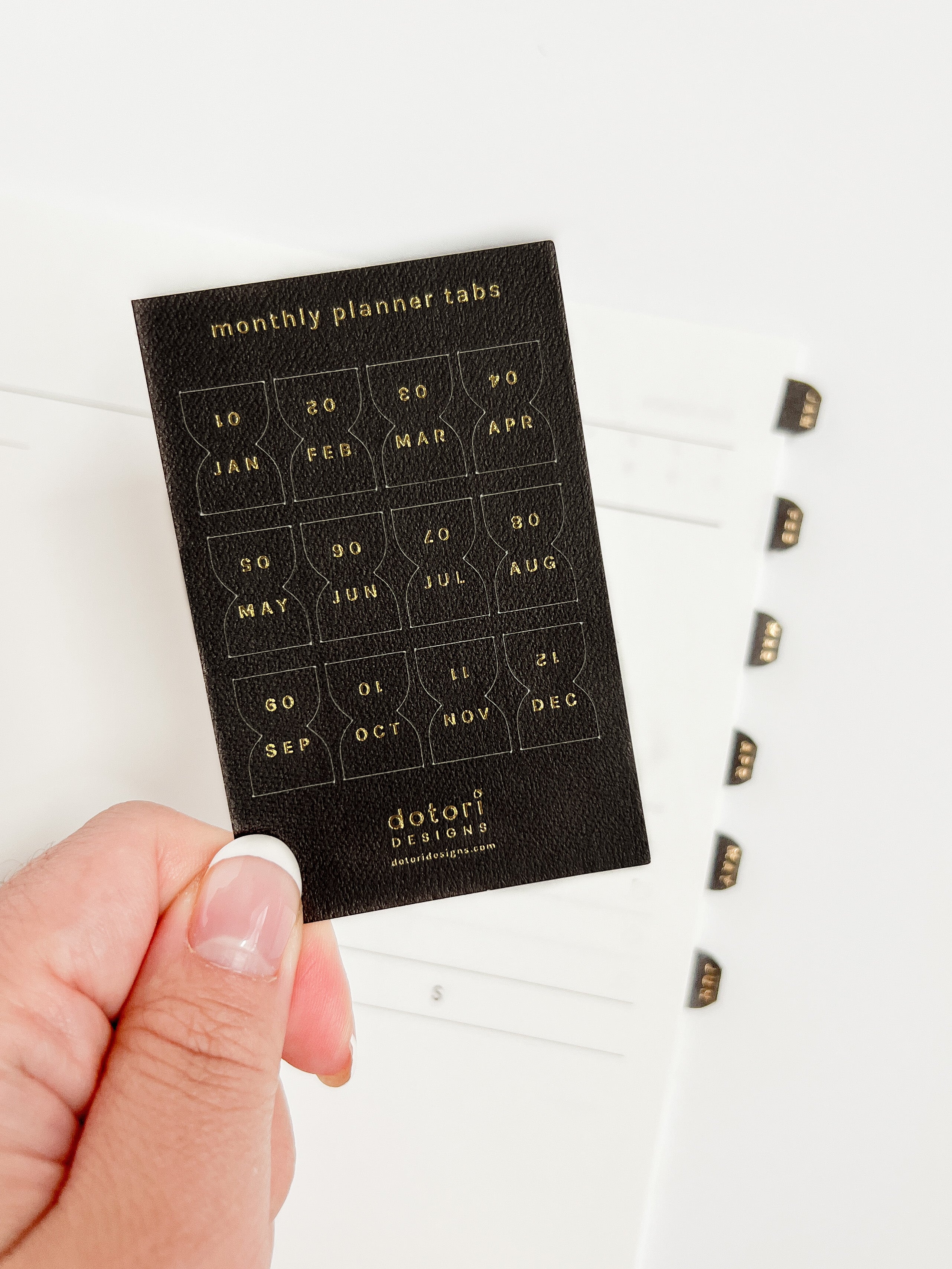Textured Planner Monthly Tabs with Gold Foil Lettering – dotori designs